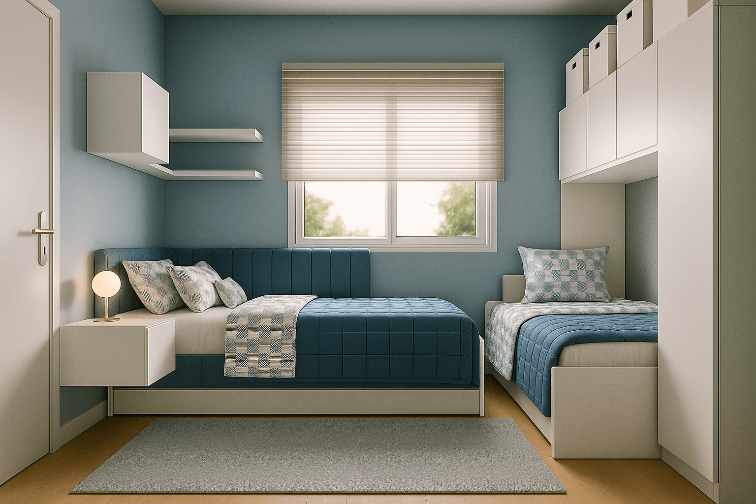 Quarto Infantil com Camas em L e Bicama — Tema Azul | Projeto Mobiliando
