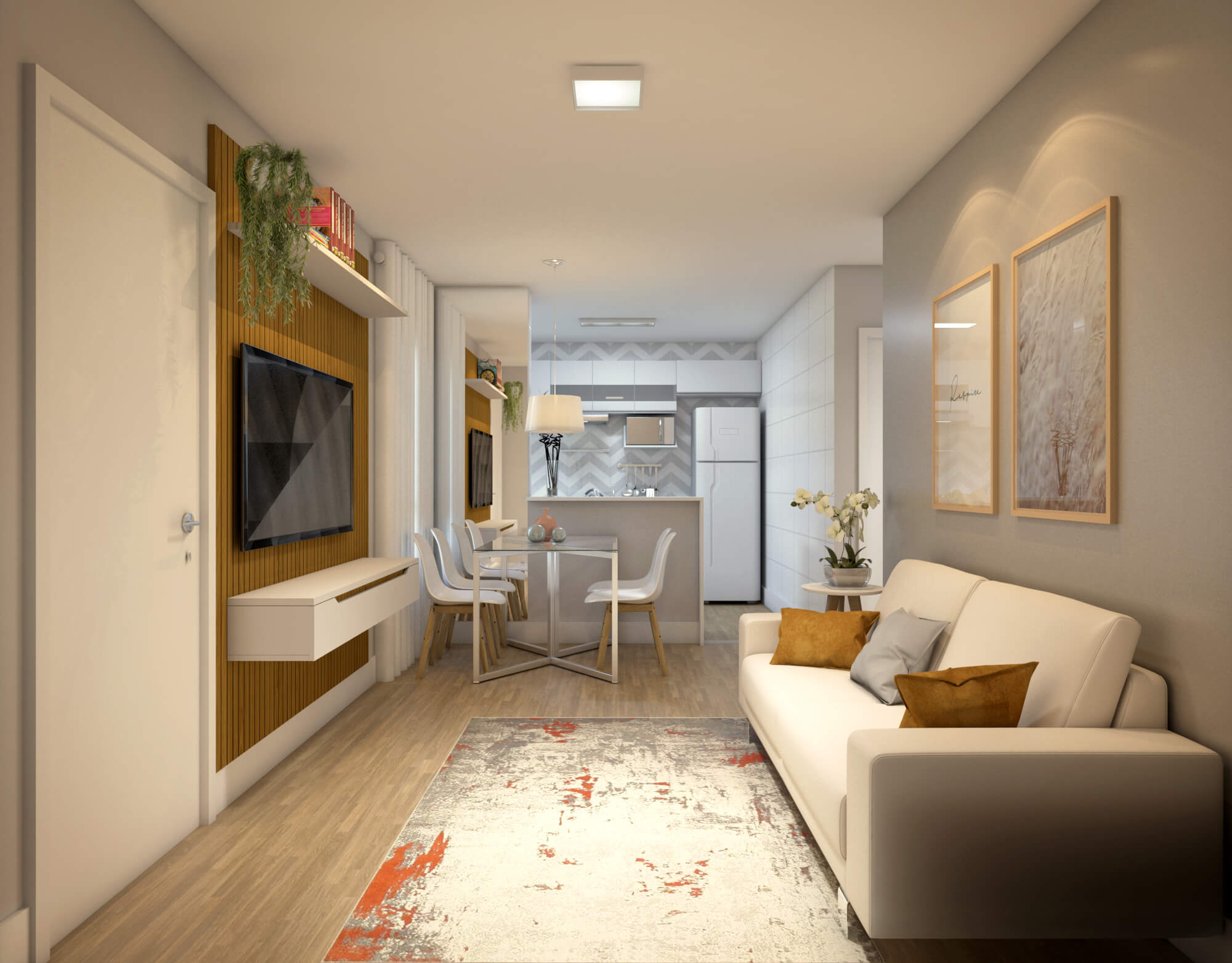 Sala de estar e jantar de apartamento MRV